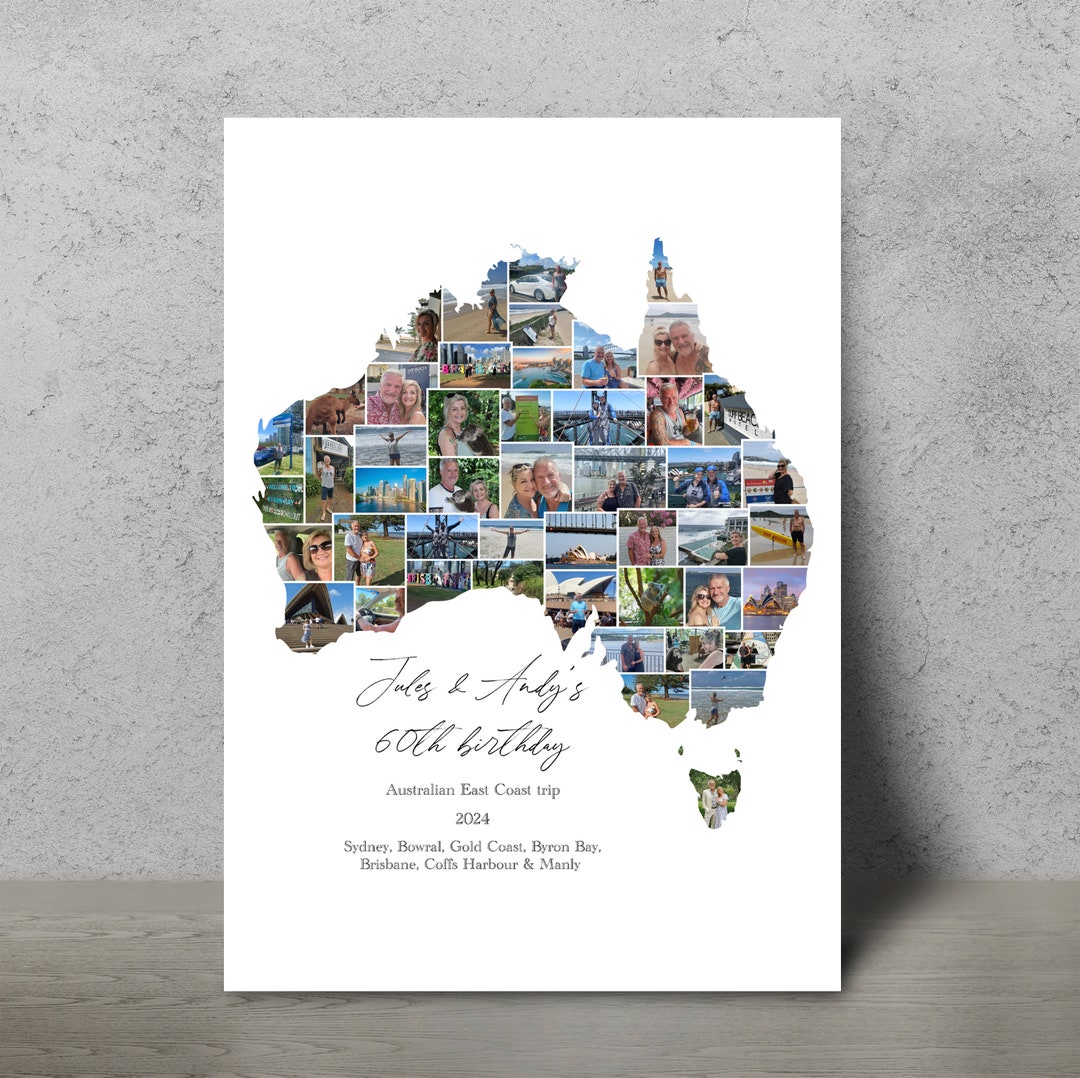 Australia Photo Collage Print, Personalised Photo Map Print, Collage ...