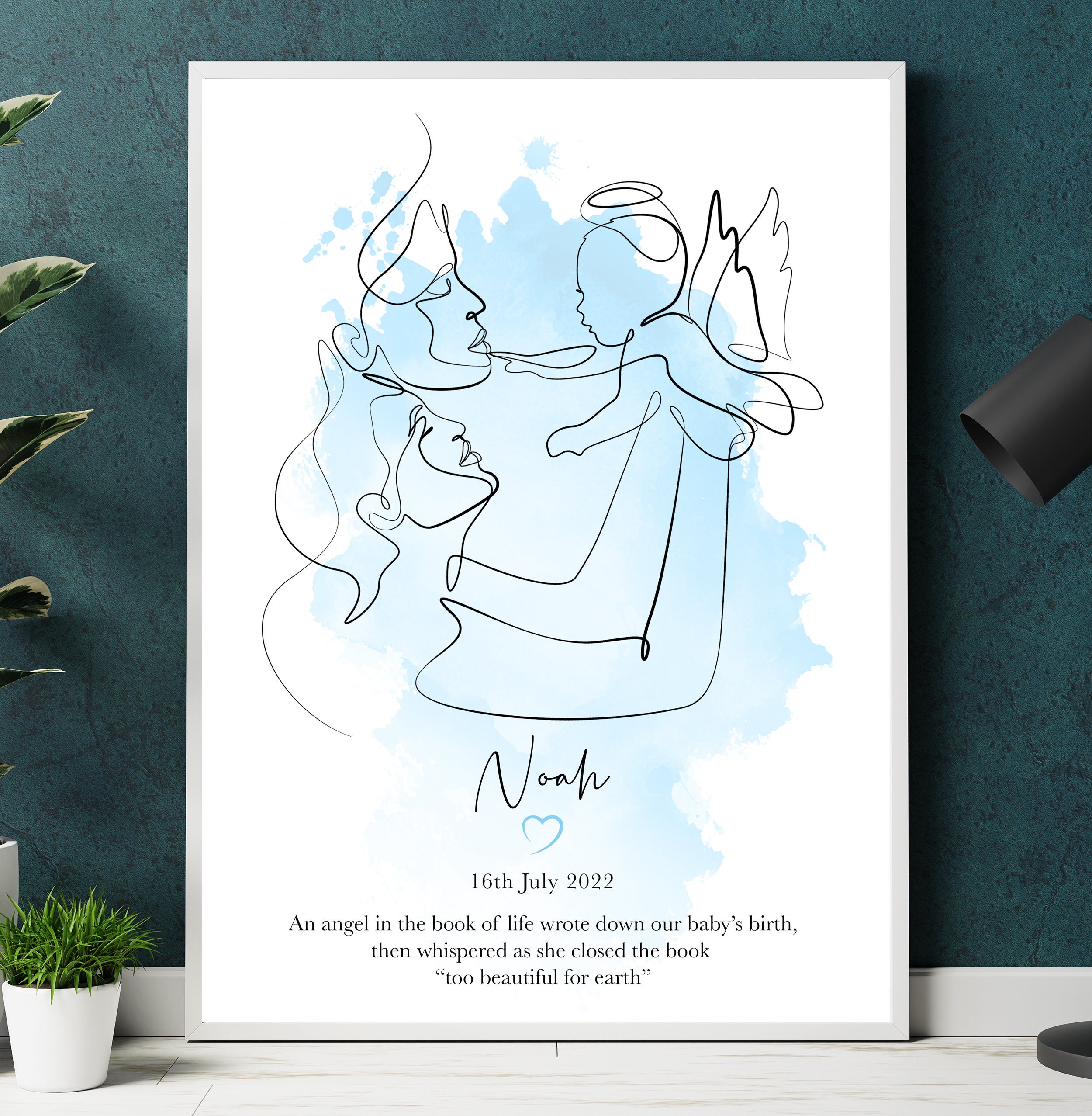 Angel Baby Line Art Print Personalised Miscarriage Memorial - Etsy
