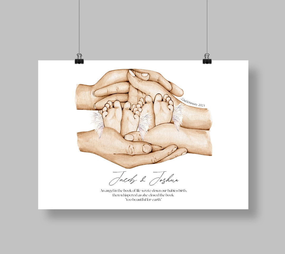 Personalised Angel Twins Print, Miscarriage Memorial Poster, Baby Angel ...