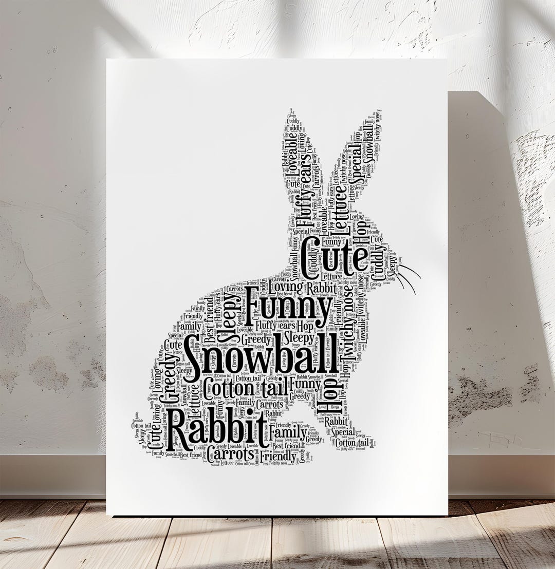Personalised Rabbit Word Art Print | Custom Bunny Silhouette | Rabbit ...
