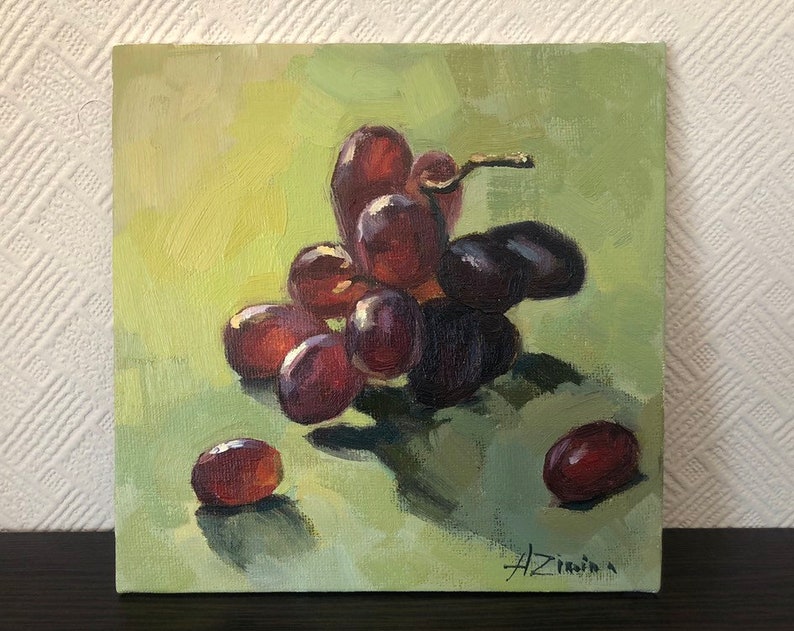 Fruit oil painting Grapes Original Small oil painting still | Etsy