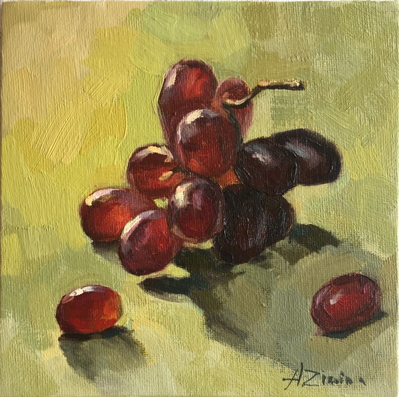 Fruit oil painting Grapes Original Small oil painting still | Etsy