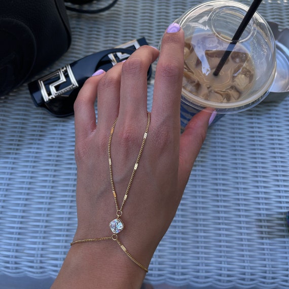 Gold Hand Chain Dainty Crystal 18k Gold Hand Plated Chain - Etsy