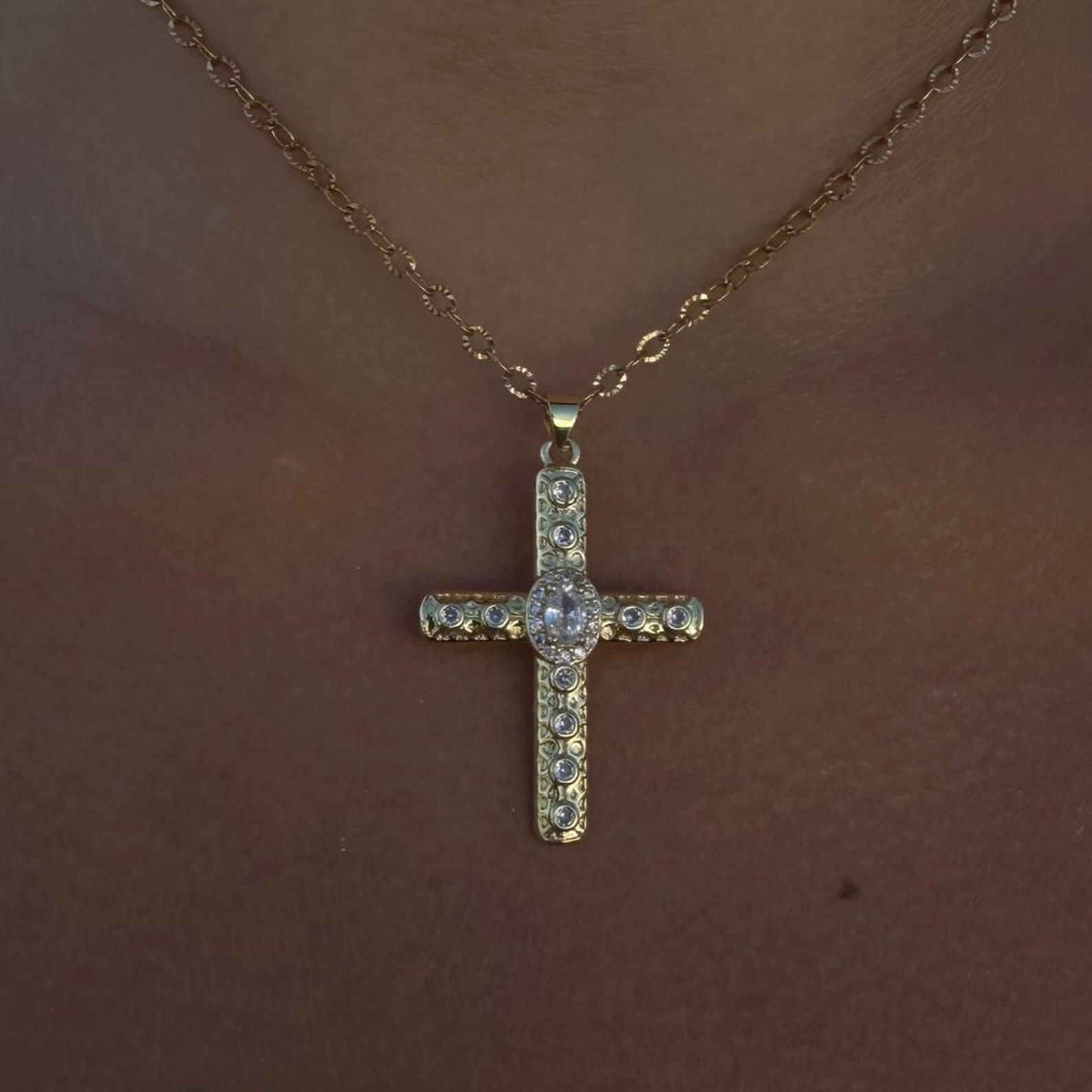 Gold Waterproof Cross Necklace, Crystal Gold Cross, Vintage Style Cross ...