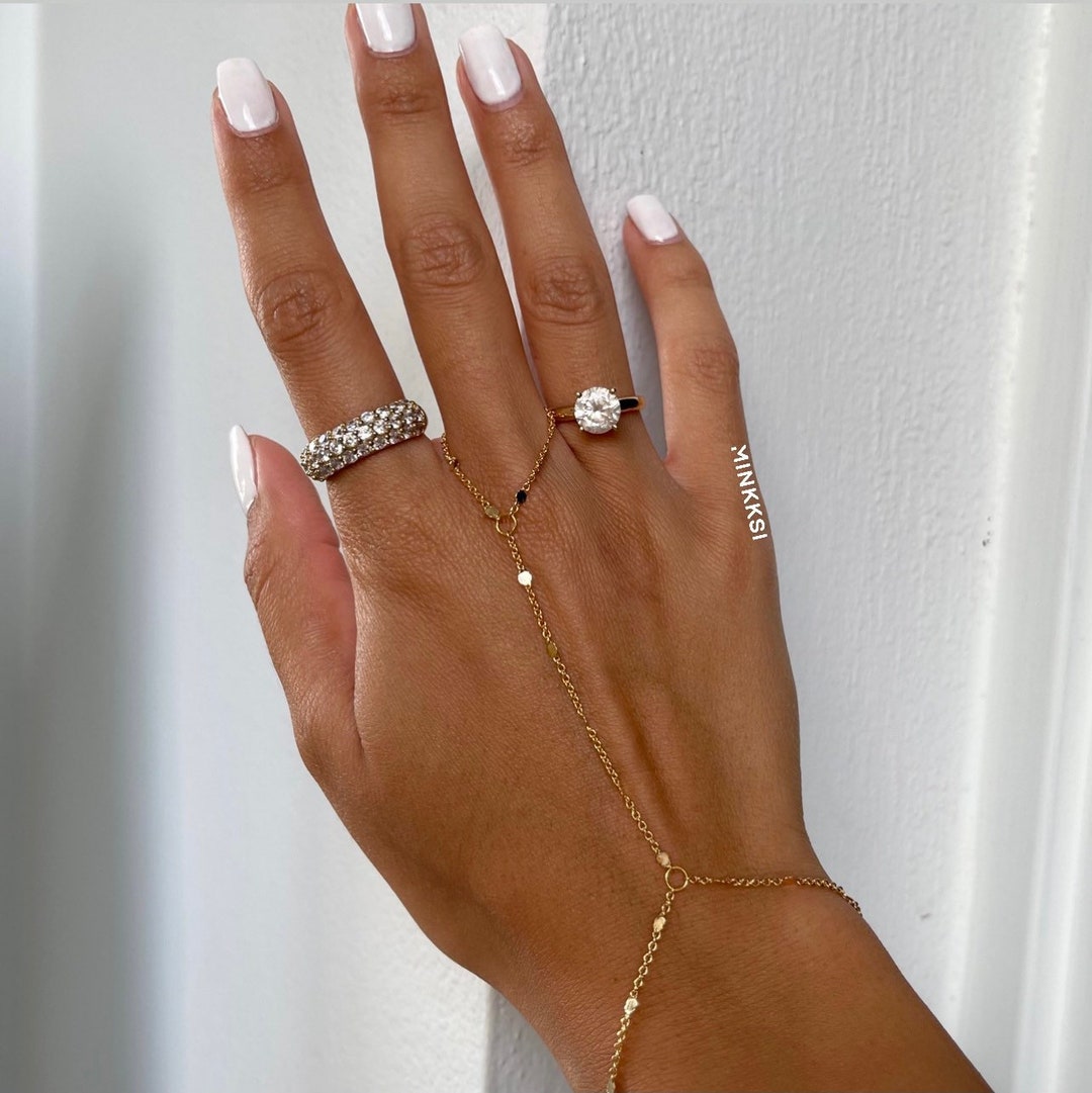 Gold Hand Chain, Dainty 18k Gold Plated Hand Chain | Gold Hand Chain ...