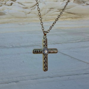 Gold Waterproof Cross Necklace, Crystal Gold Cross, Vintage Style Cross ...