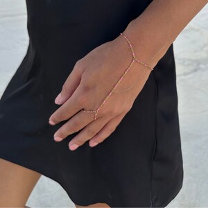 Pink Beaded Hand Chain, Hand Bracelet Finger Chain, Rosary Chain, Pink ...