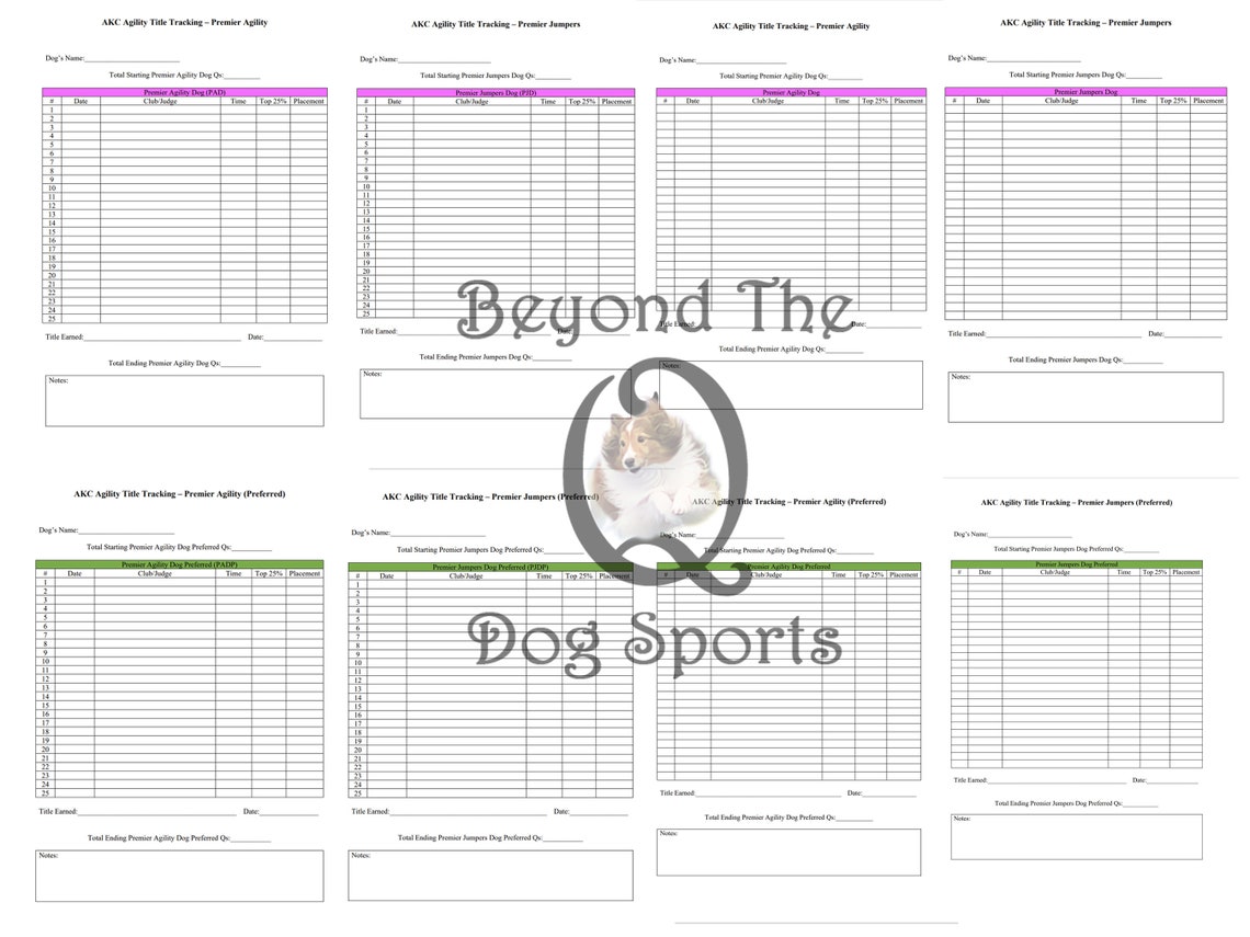 AKC Dog Agility Title Tracker Blue - 29 Printable PDF Competition Forms ...