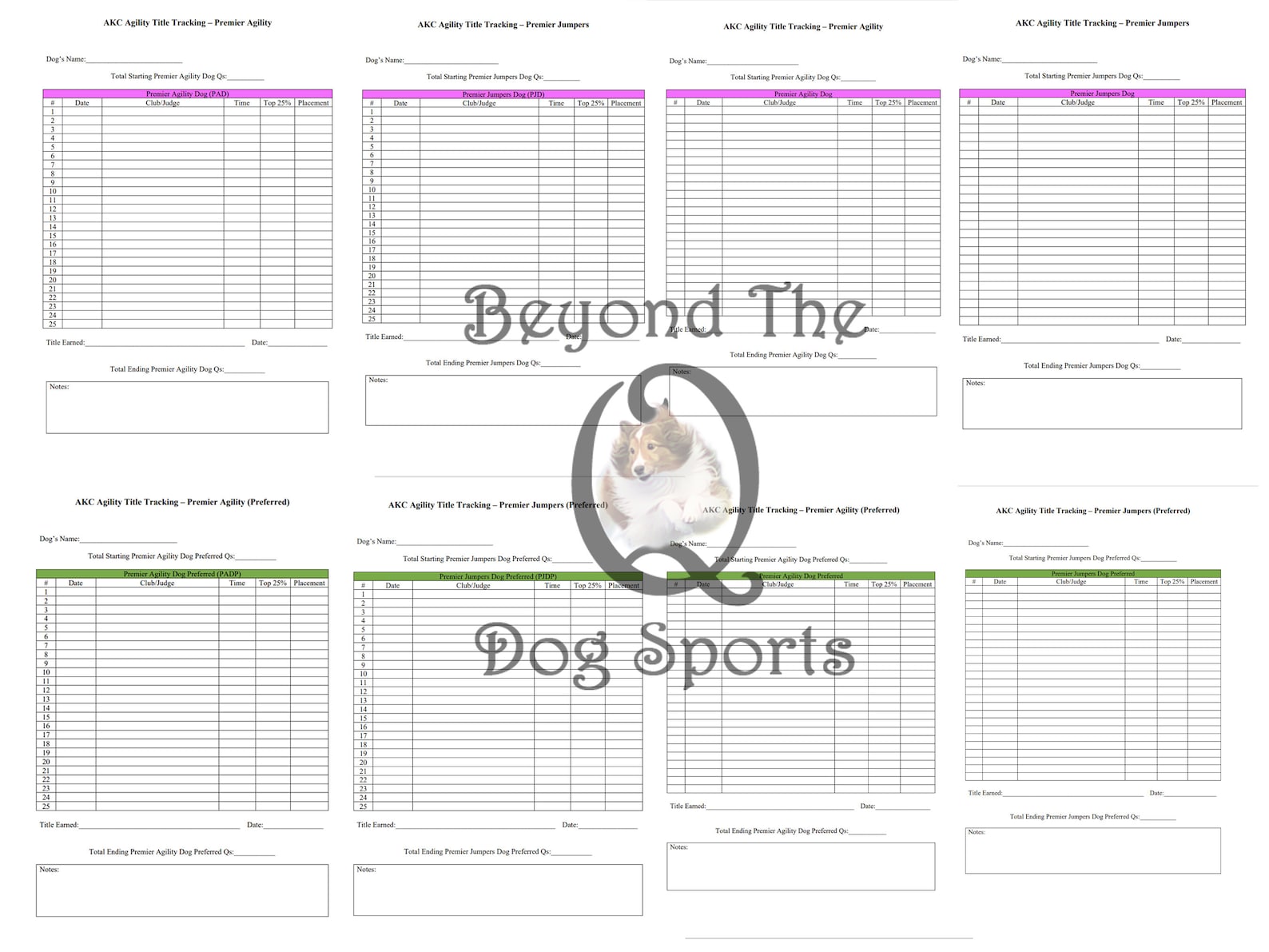 AKC Dog Agility Title Tracker Green - 29 Printable PDF Competition ...