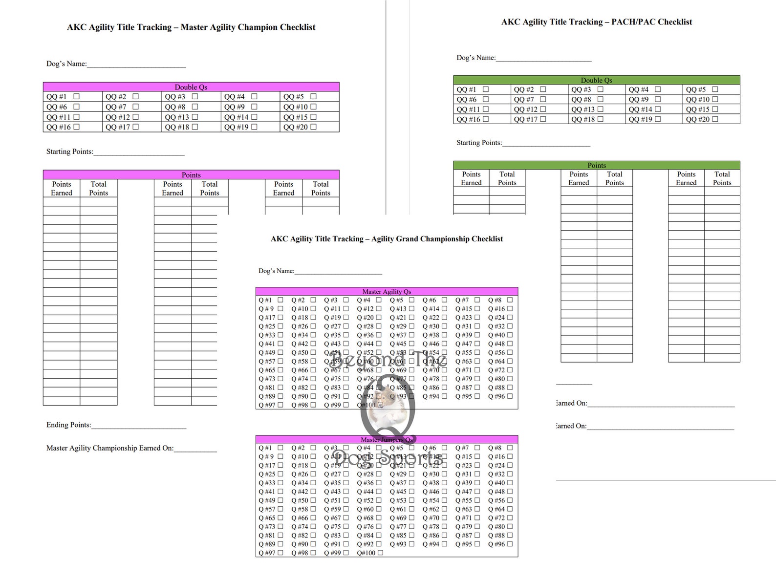AKC Dog Agility Title Tracker Blue - 29 Printable PDF Competition Forms ...