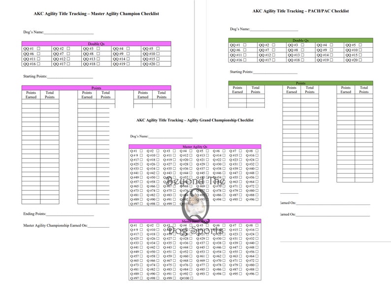 AKC Dog Agility Title Tracker Blue - 29 Printable PDF Competition Forms ...
