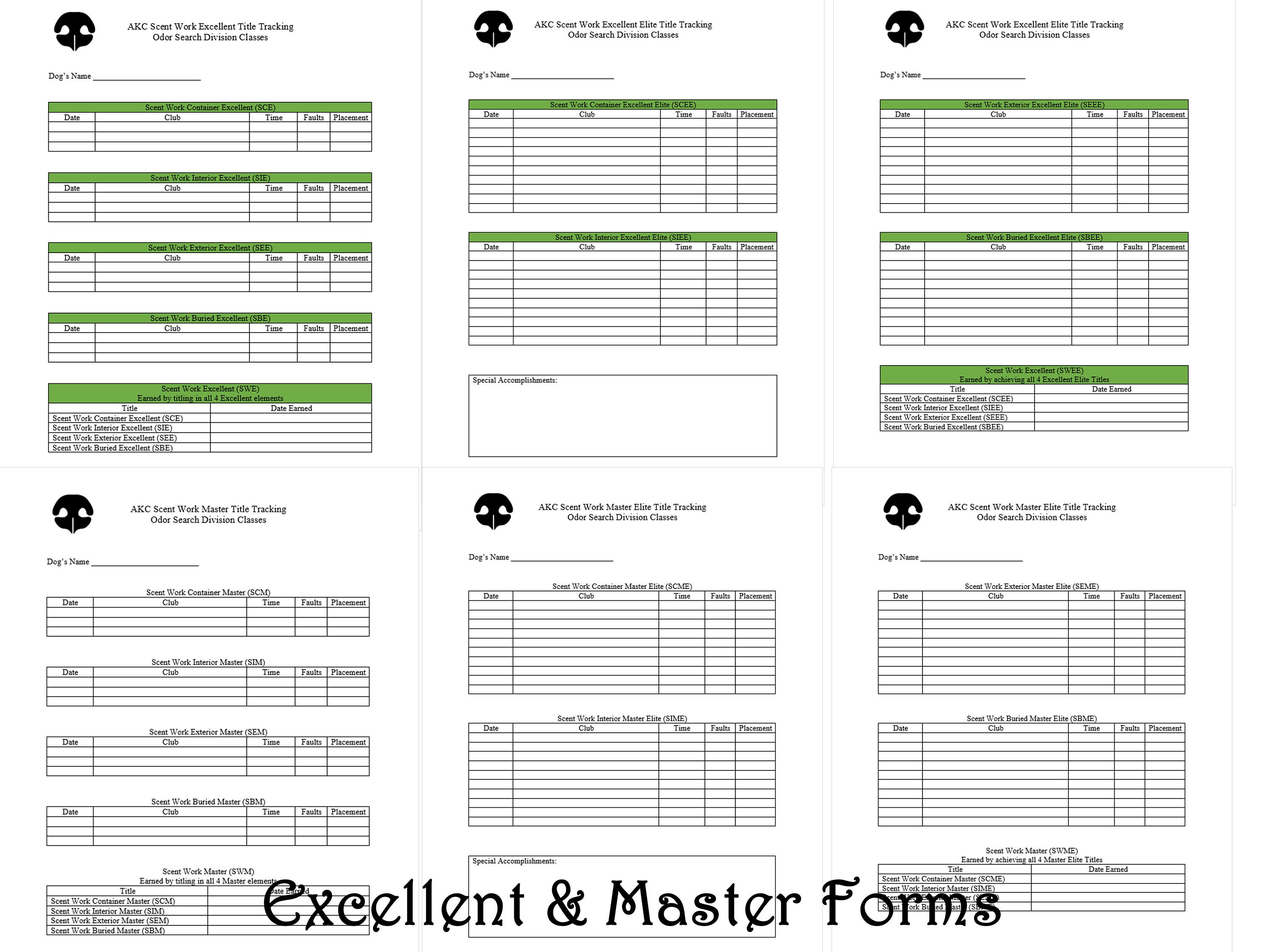 Pink AKC Scent Work Printable Competition Dog Training Forms Log Title ...