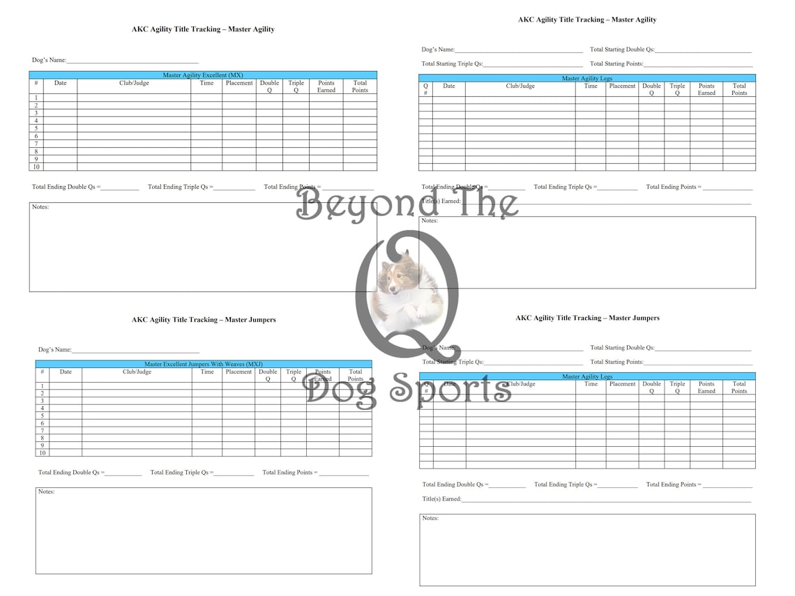 AKC Dog Agility Title Tracker Green 29 Printable PDF - Etsy