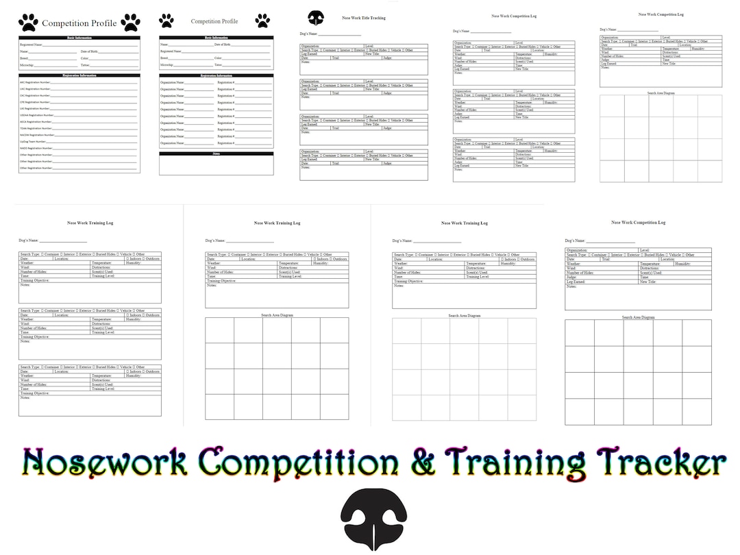 Nose Work Scent Work Printable General Competition Dog Training Forms ...