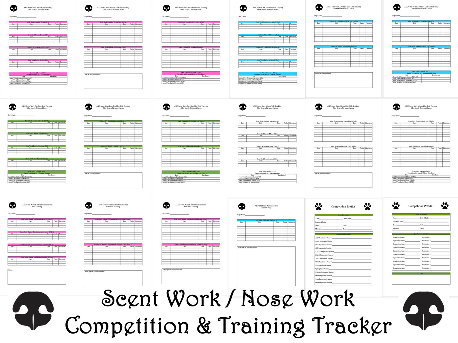 Blue AKC Scent Work Printable Competition Dog Training Forms Log Title ...