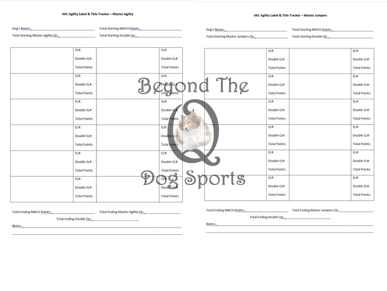 AKC Agility Label & Title Tracking Forms Dog Agility Competition ...