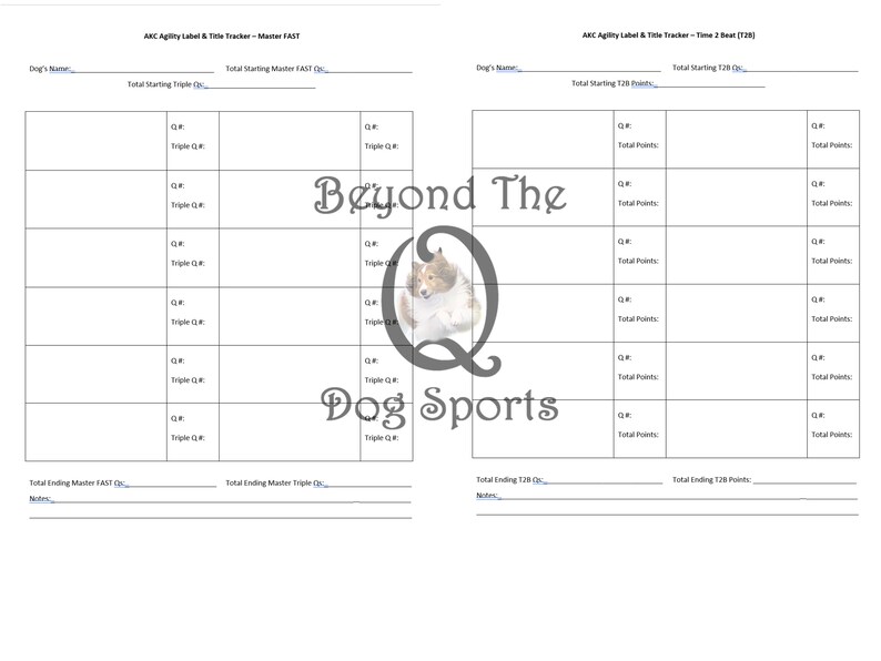 AKC Agility Label & Title Tracking Forms Dog Agility Competition ...