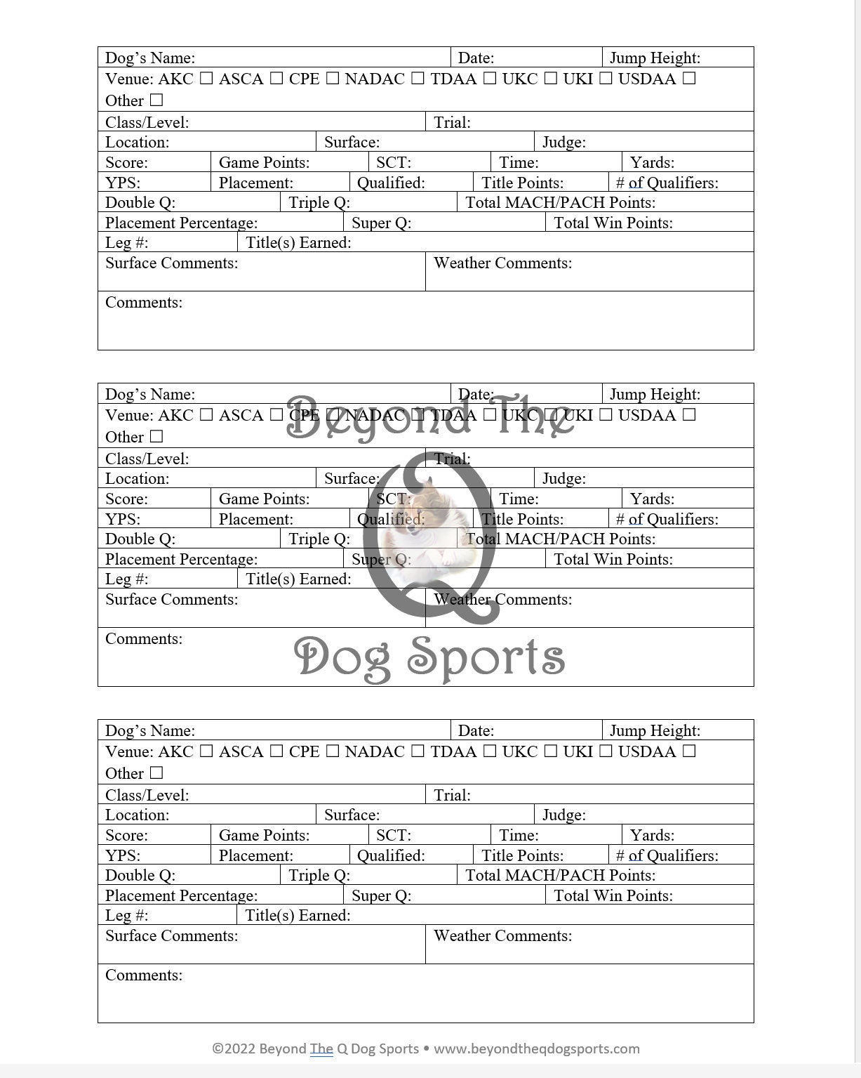 Dog Agility Competition Trial Forms - Printable Pdfs - General Forms ...
