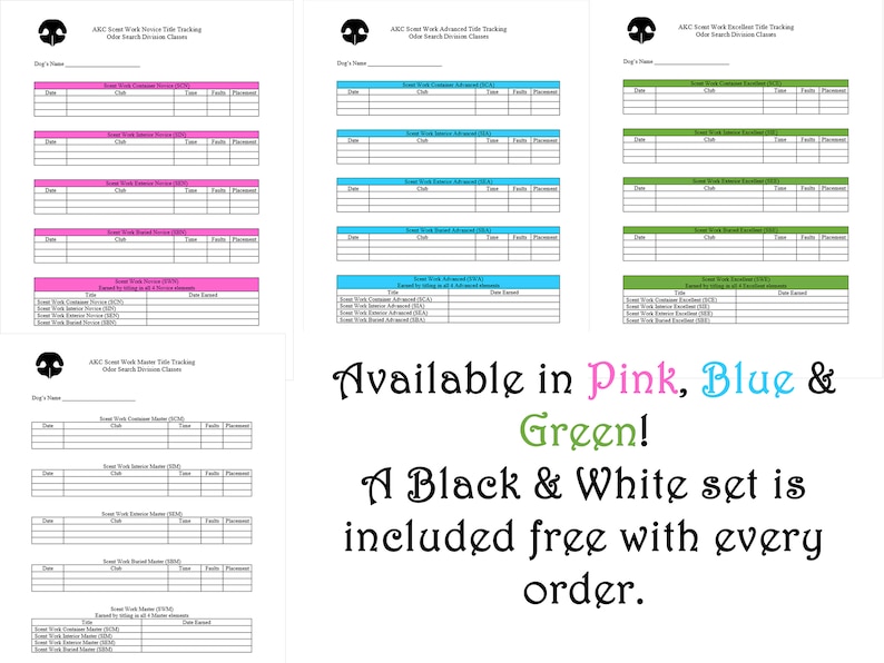 Blue AKC Scent Work Printable Competition Dog Training Forms - Etsy