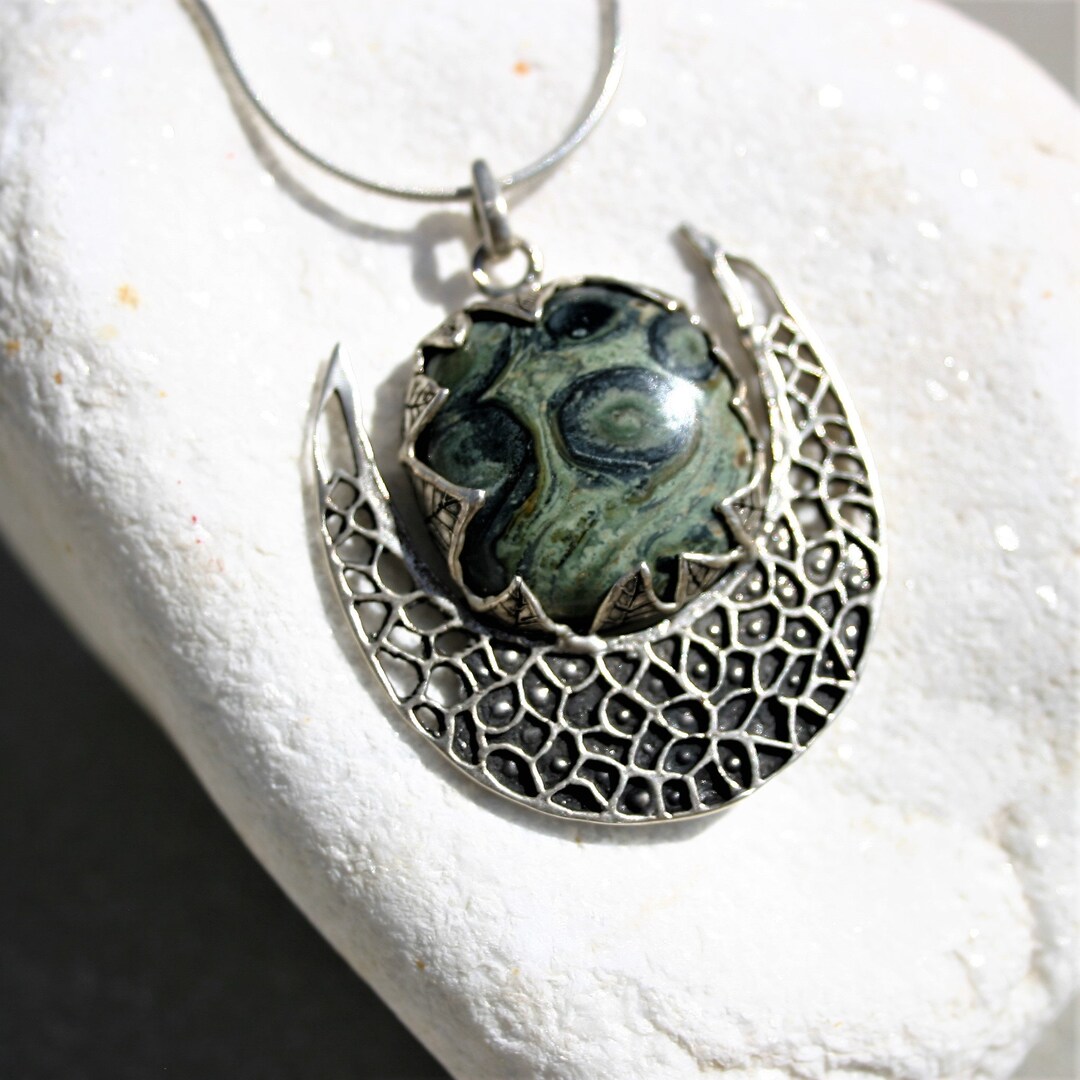 Birds Eye Gemstone Set in a Solid Silver Handcrafted Half Moon - Etsy