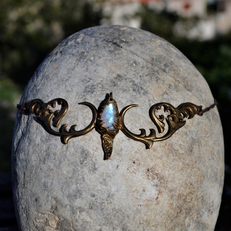 Bridal Moonstone Forehead Crown, Tribal Brass Headdress, Elf Nymph ...
