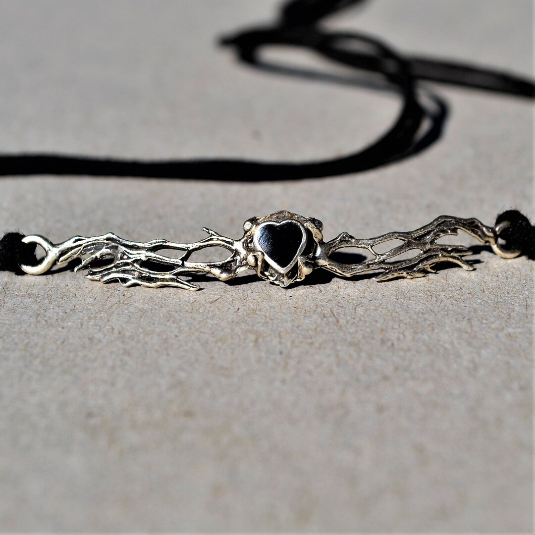 Unique Solid Silver Bridal Elven Forehead Jewelry, Black Heart Inlay ...