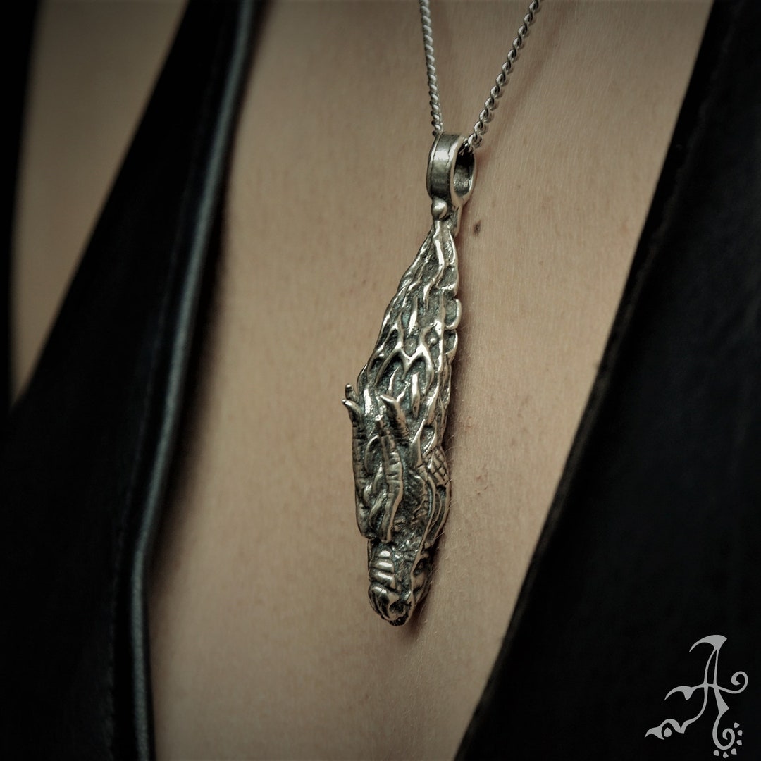 Sterling Silver Dragon Head Pendant, Handmade Mythical Jewelry - Etsy