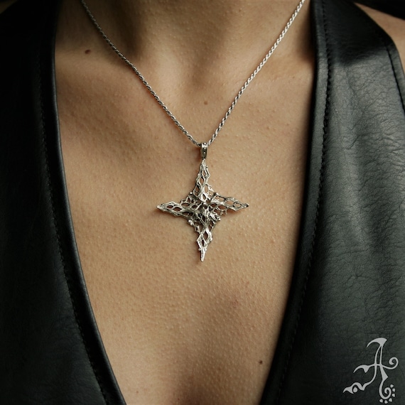 Celestial Pendant Four Point Star Sterling Silver Handmade | Etsy