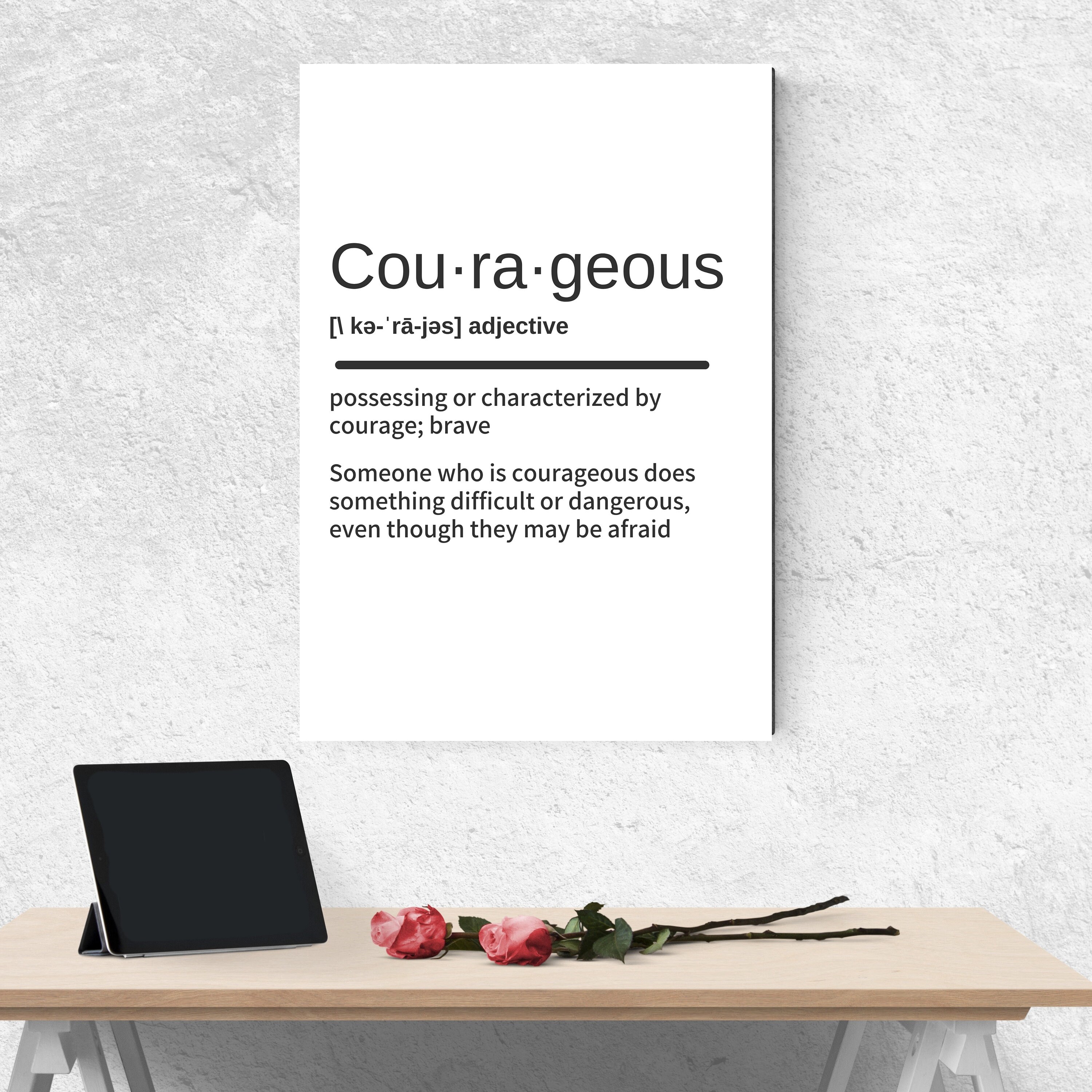 COURAGEOUS Definition Print Word Art black and White Super Quote Wall ...