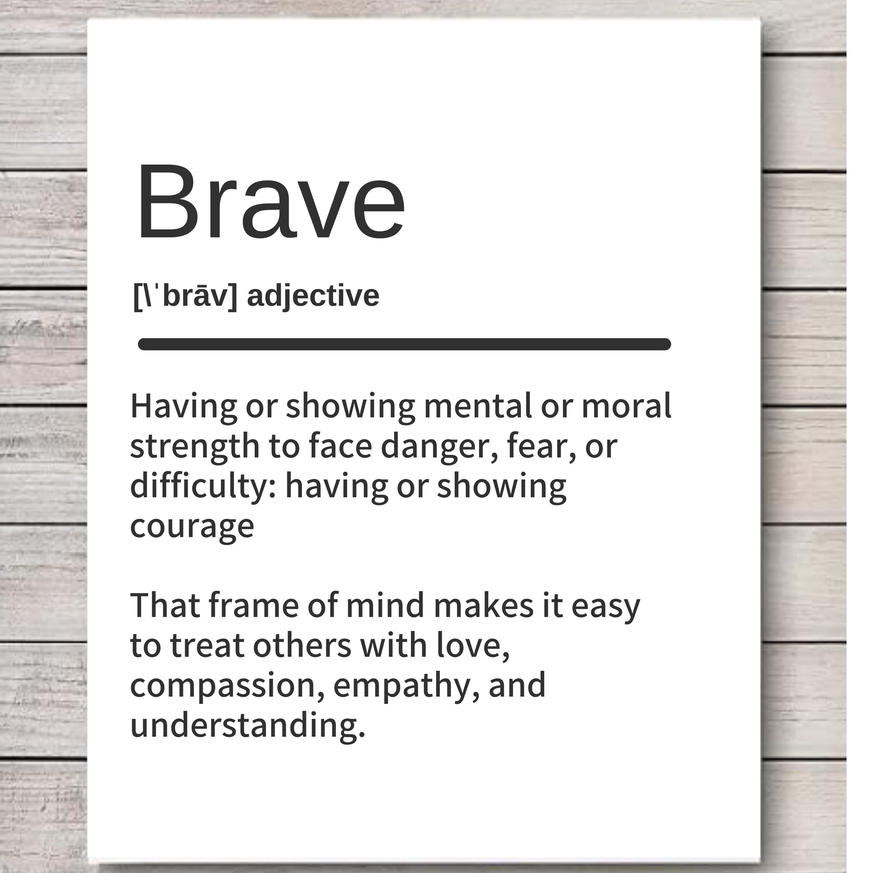 BRAVE Definition Print- Word Art -black and White Super Quote Wall ...