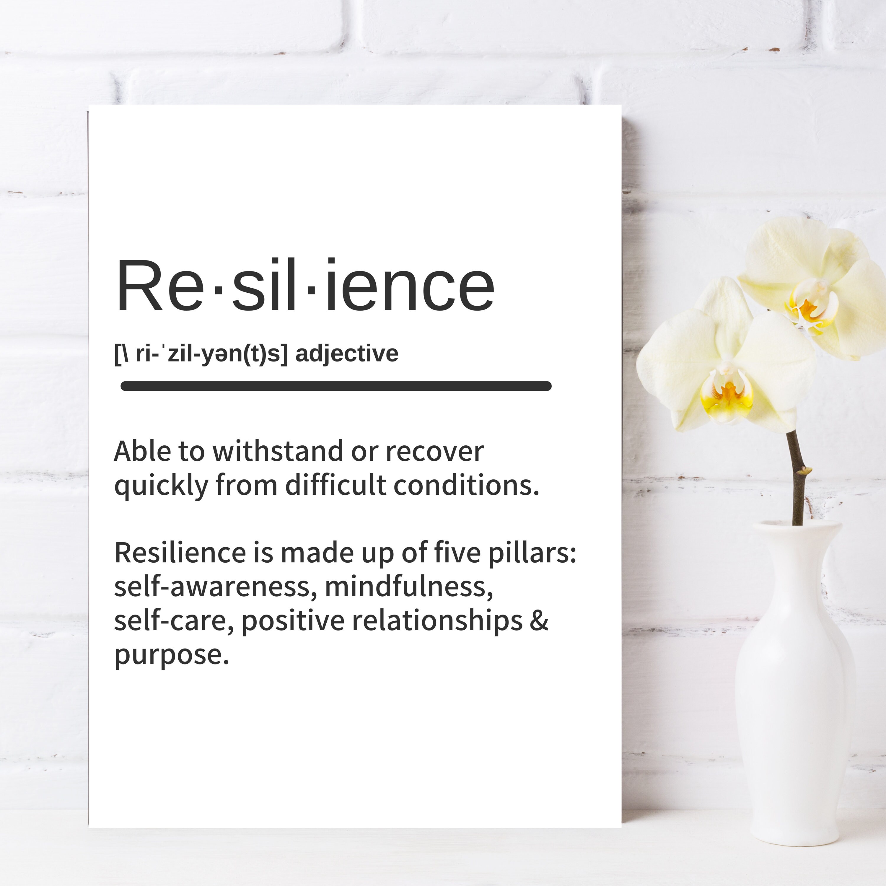 RESILIENCE Definition Print- Word Art -black and White Super Quote Wall ...