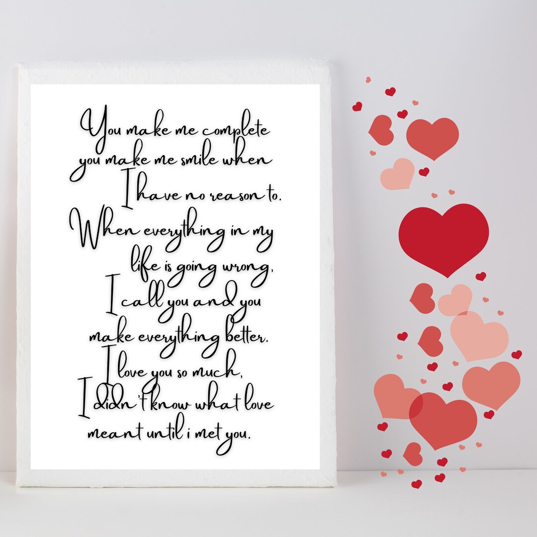 You Make Me Complete, Love Quote, Order Poster or Frame. A Special ...