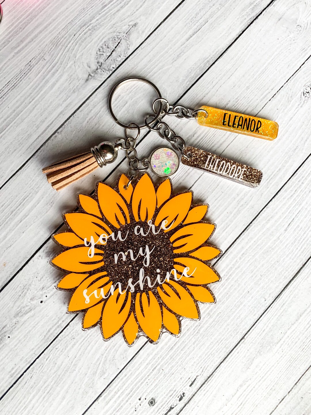 Sunflower Keychain, You Are My Sunshine Keychain, Glitter Keychain ...