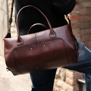 Small Leather Duffle Bag, Everyday Carry Bag, Genuine Leather, Spacious ...