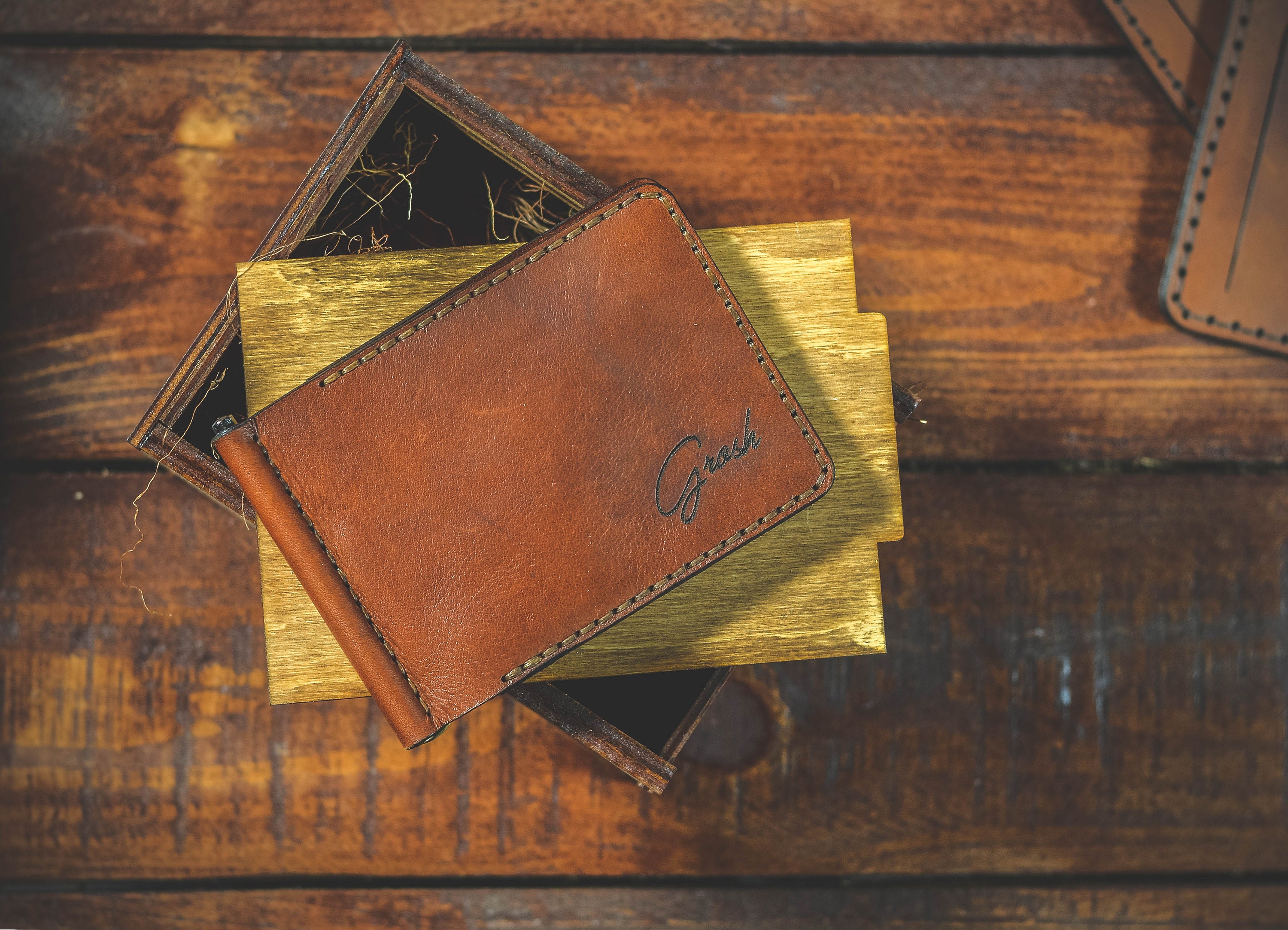 Slim leather wallet with money clip 50th anniversary gifts | Etsy