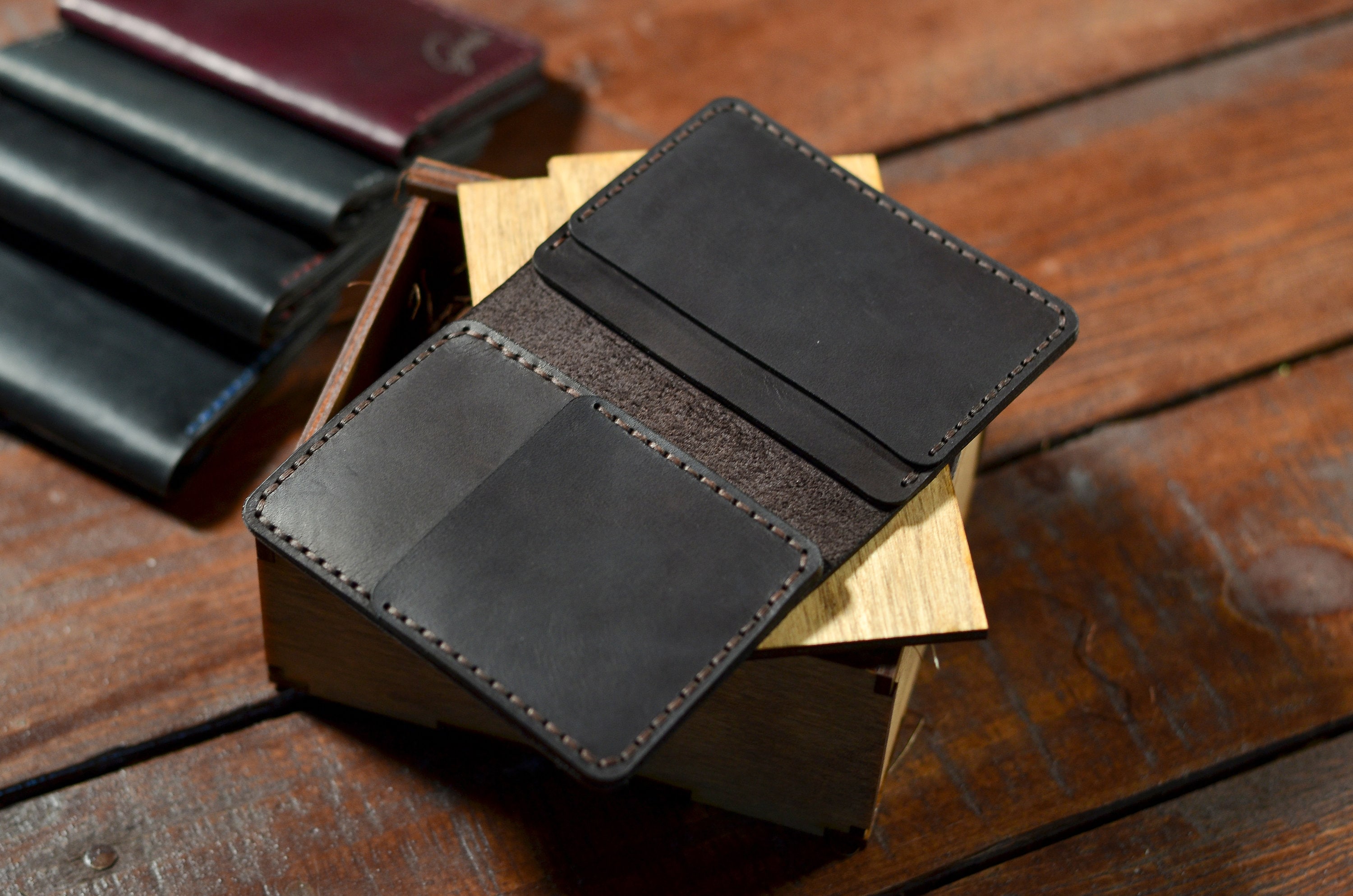 Minimalist slim leather wallet for men Personalized front | Etsy