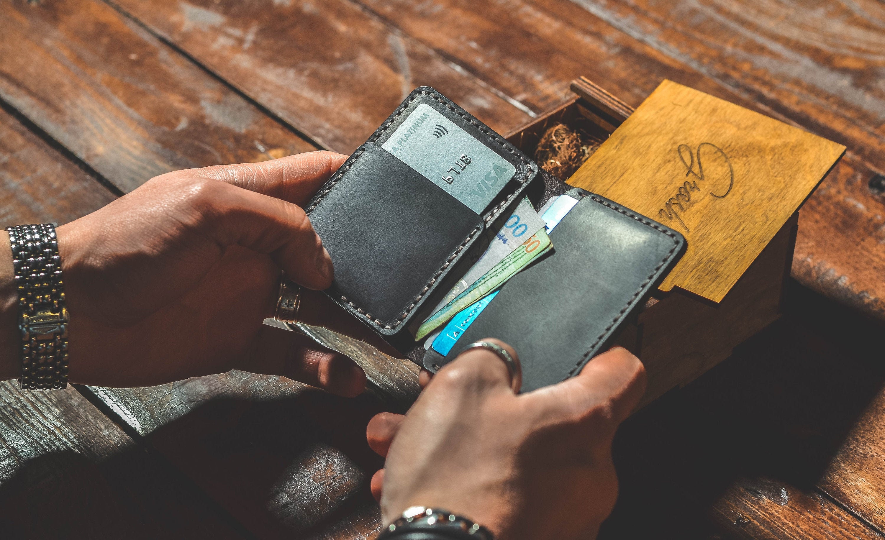 Minimalist Slim Leather Wallet for Men Personalized Front - Etsy