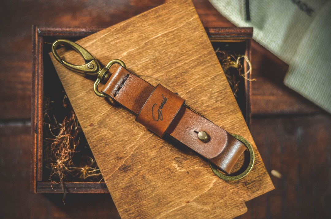 Custom Keychain for Boyfriend, Handmade Leather Key Fob, Personalized ...
