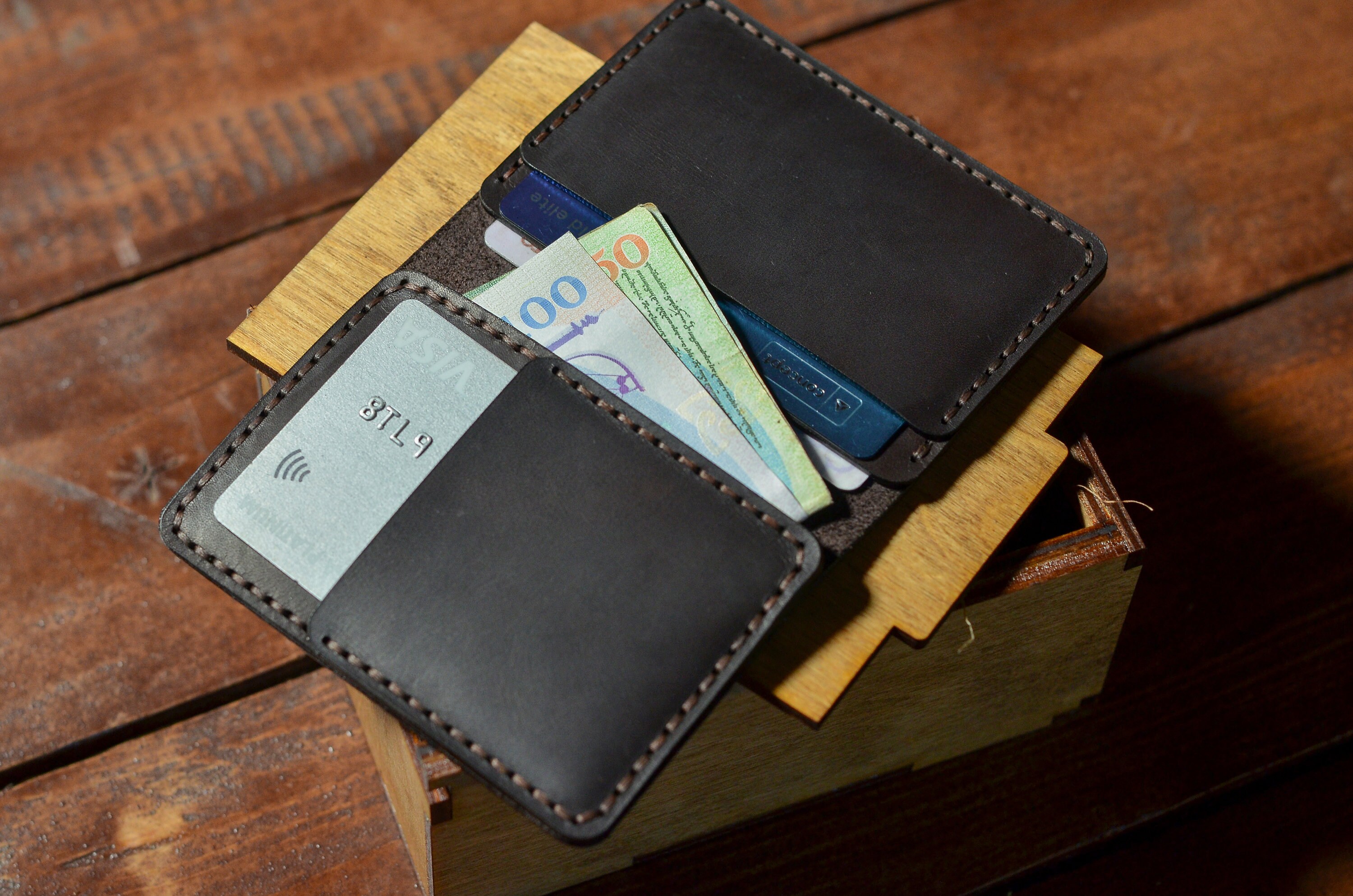 Minimalist slim leather wallet for men Personalized front | Etsy