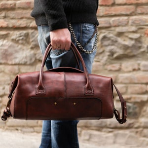 Small Leather Duffle Bag, Everyday Carry Bag, Genuine Leather, Spacious ...