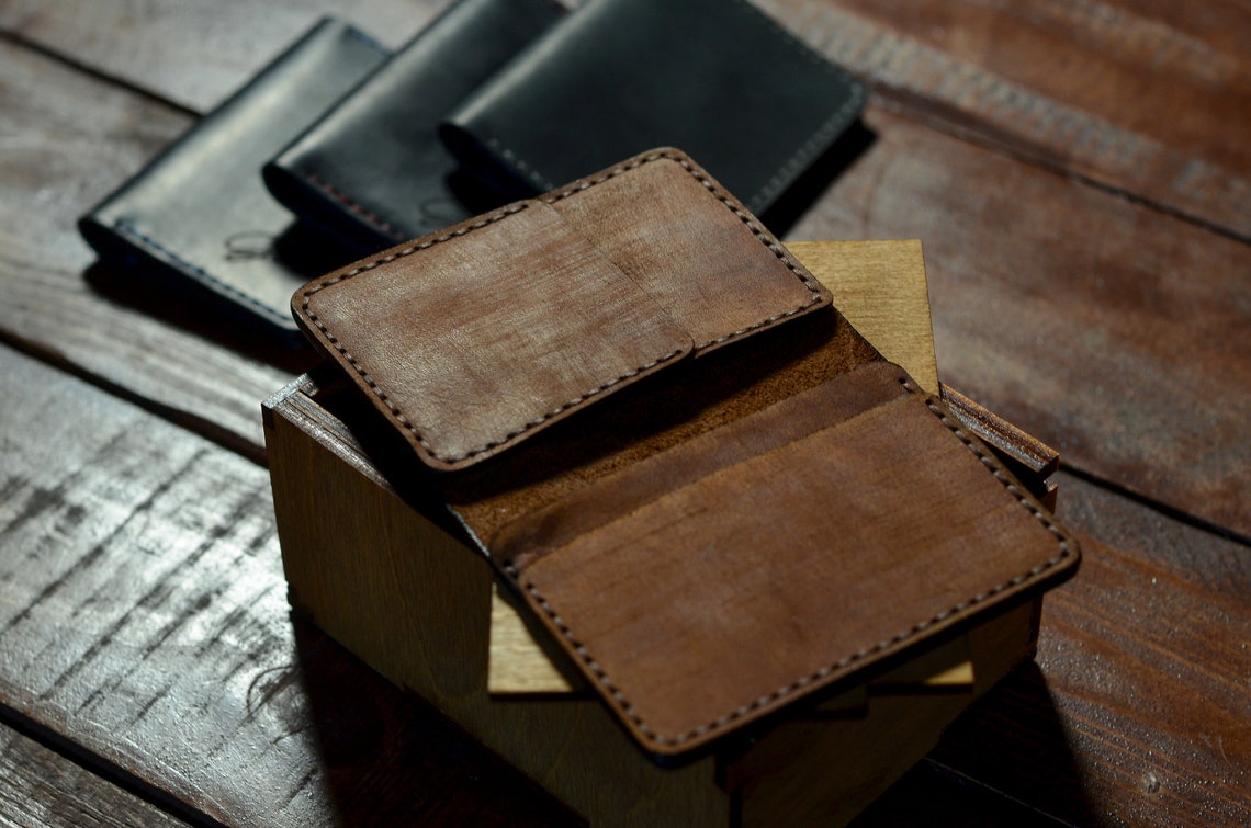 Slim Leather Card Holder for Men Small Front Pocket Credit | Etsy