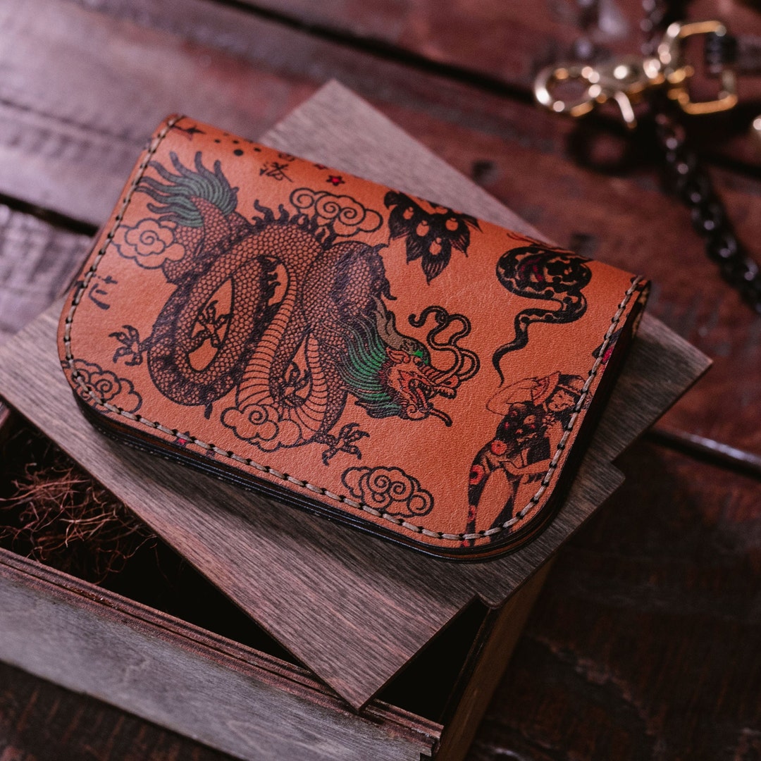 Dragon Tattoo Leather Wallet, Italian Leather, Luxury Gift, Rare Unique ...