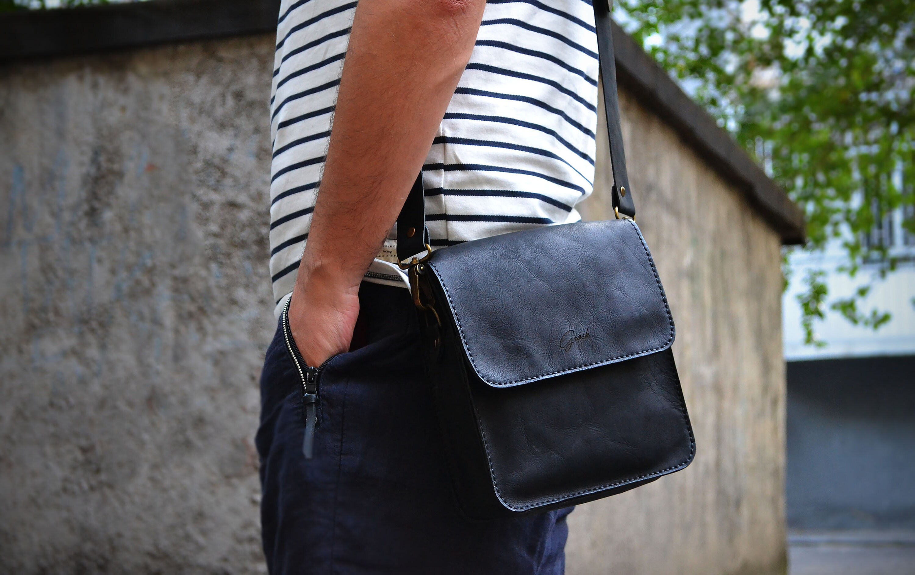 Leather messenger bag for men Small leather shoulder bag | Etsy