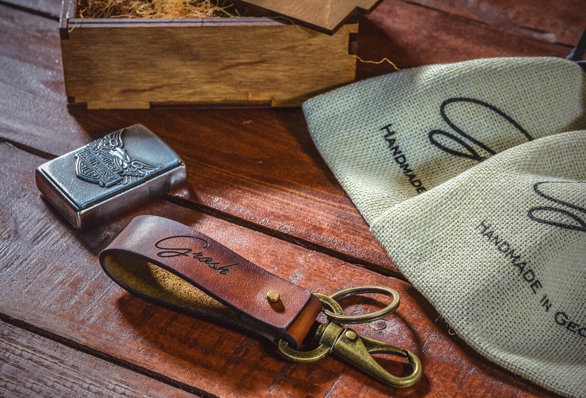Personalized Leather Keychain for Men Leather Keychain Belt | Etsy