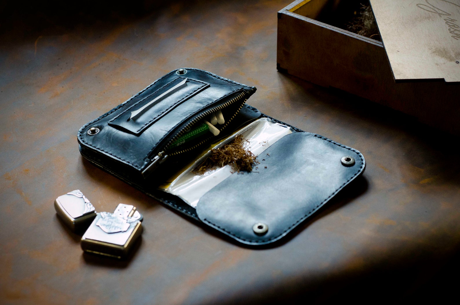 Handmade Leather Tobacco Pouch Roll, Personalized Smoking Case - Etsy