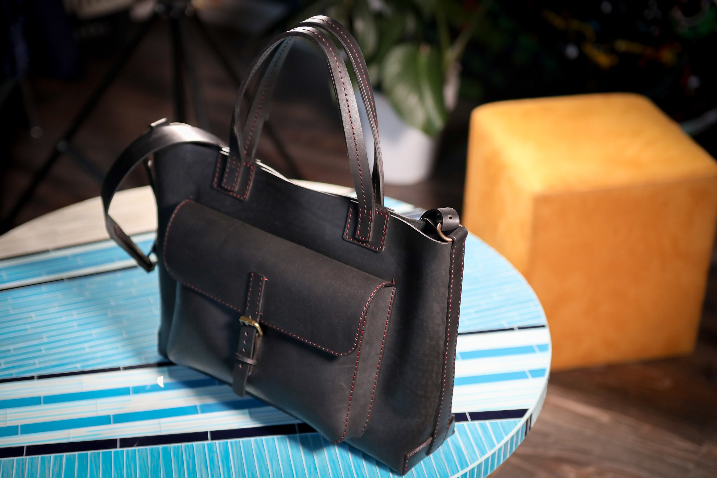 Black Leather Tote Laptop Tote Bag Shoulder Leather Bag | Etsy