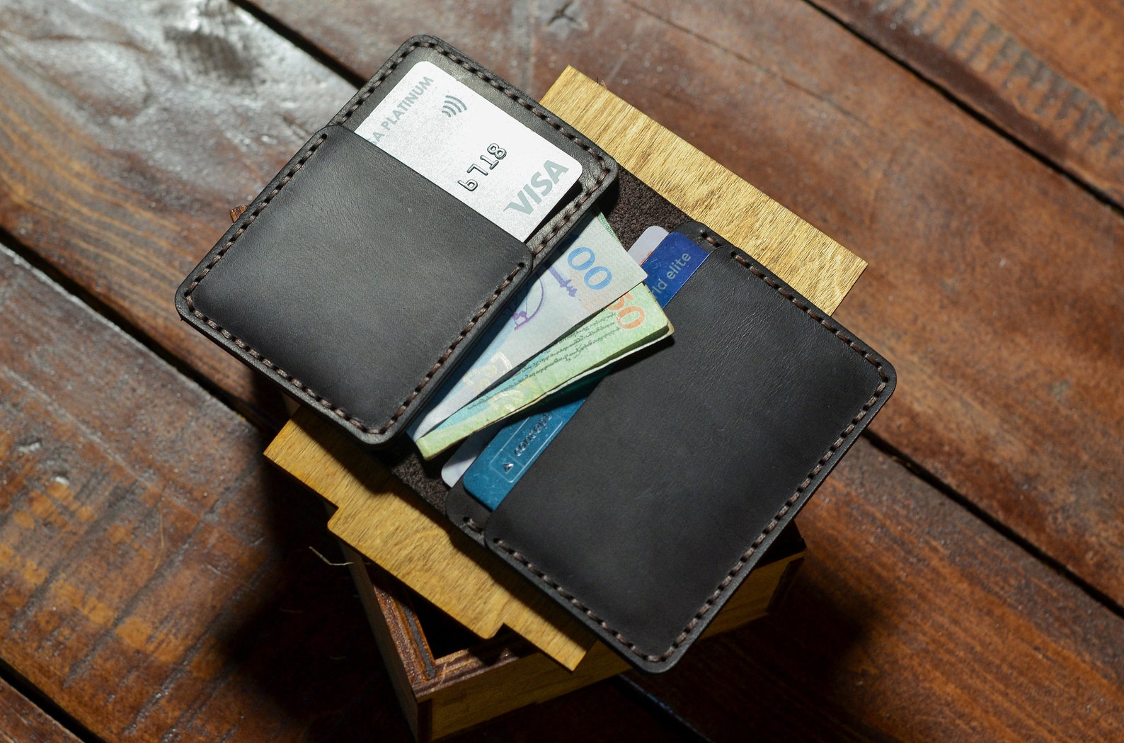 Minimalist slim leather wallet for men Personalized front | Etsy