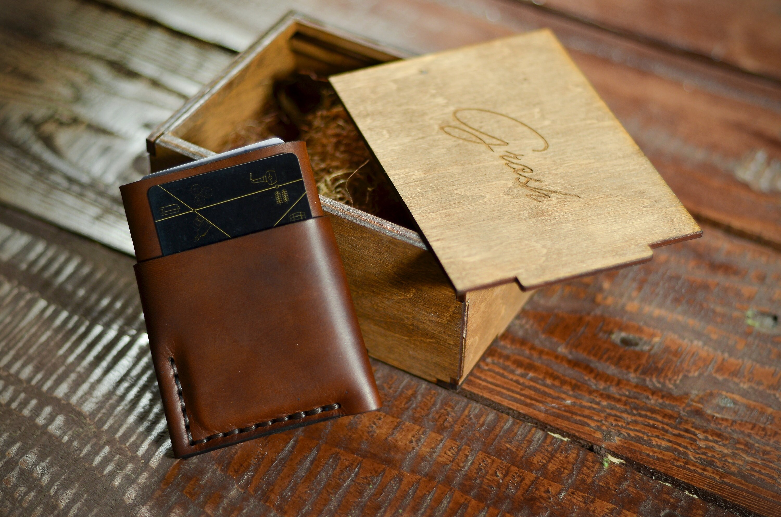 Personalized Slim leather business card holder brown leather | Etsy