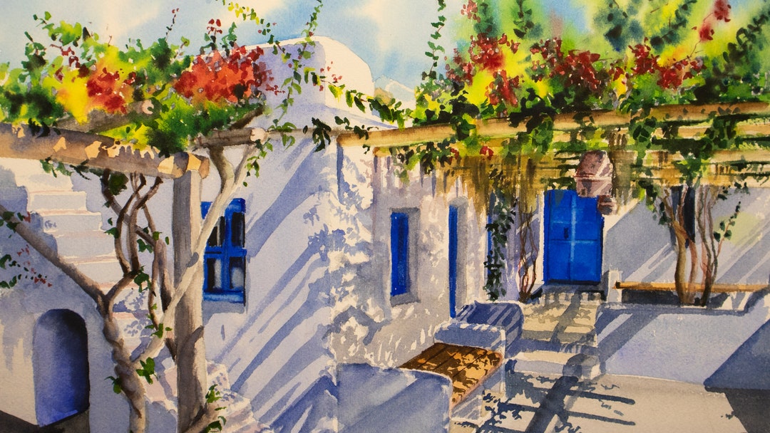 Traditional Greek House Original 36cm X 26cm Watercolor Painting - Etsy