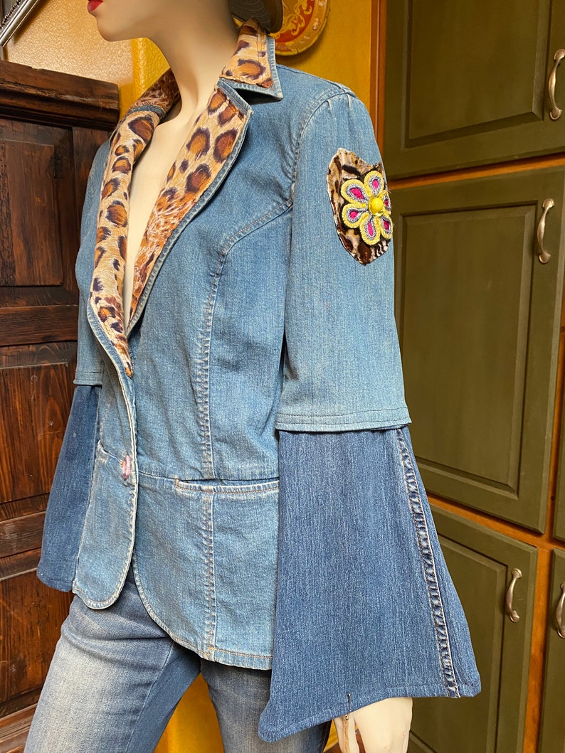 Upcycled Vintage Denim Blazer, Embellished Denim Blazer, Boho Blazer ...
